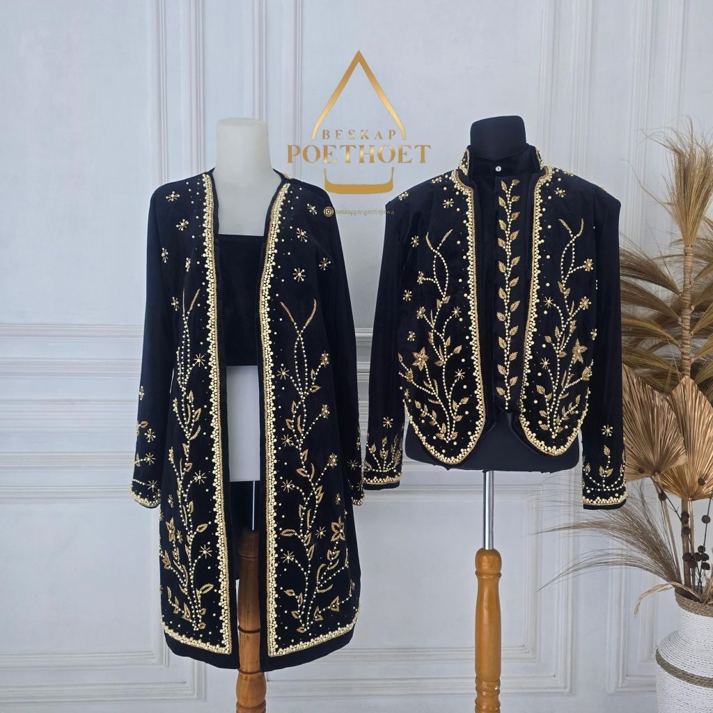 Jual sepasang beskap dan kebaya pengantin adat jawa bludru hitam payet ...