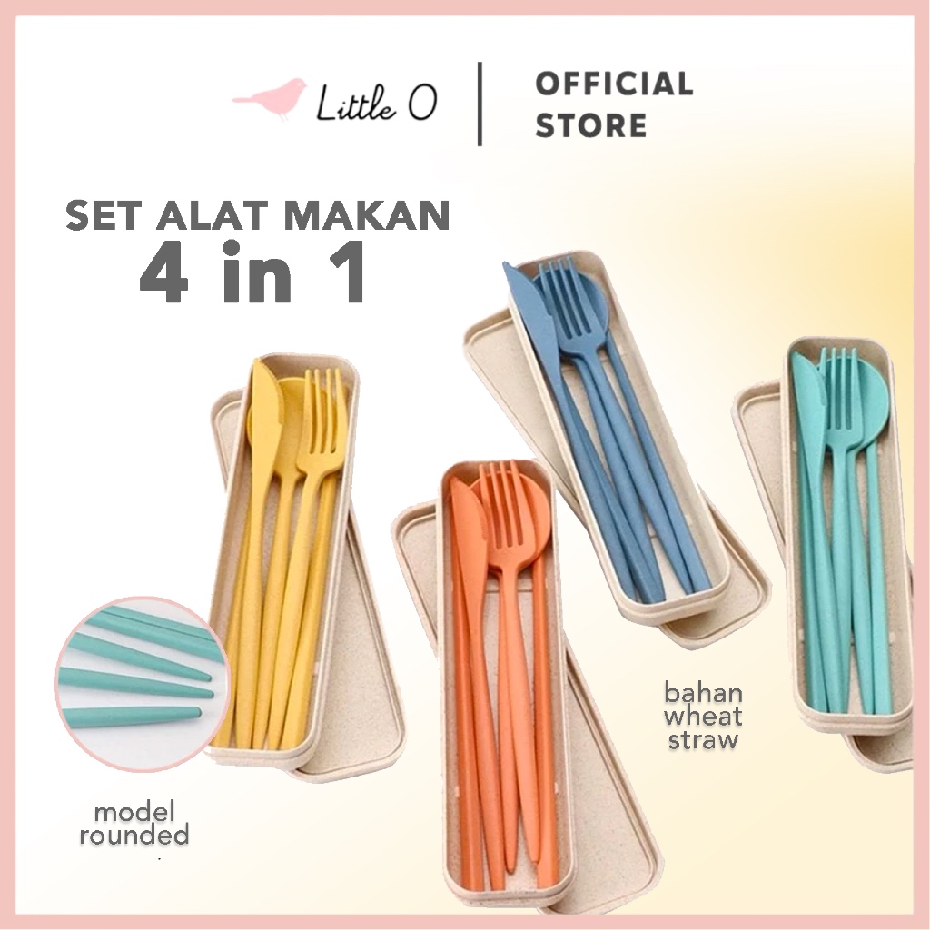 Jual LITTLE O WHEAT 4 in 1 Set Tableware Set Sendok Garpu Sumpit Pisau ...
