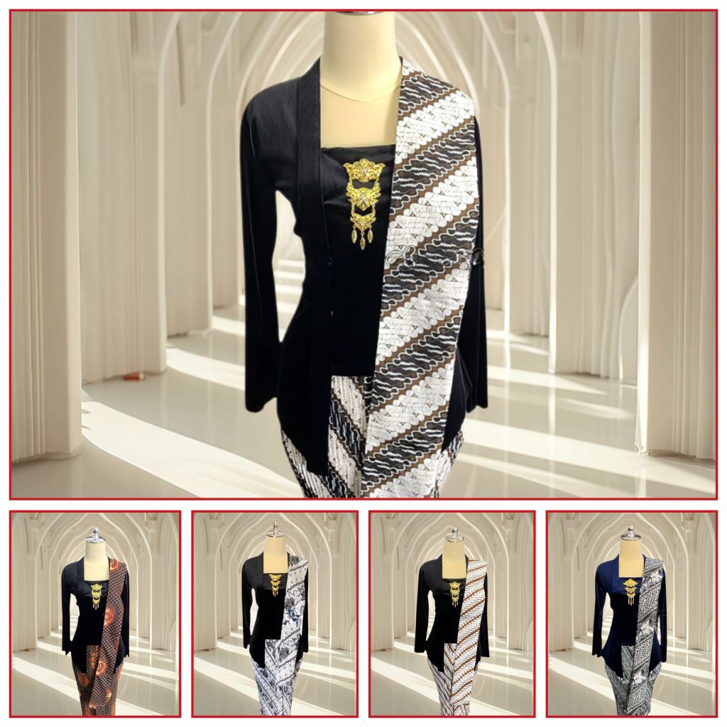 Jual Setelan Kebaya Kutu Baru Bludru Warna Hitam / Kebaya + Selendang ...
