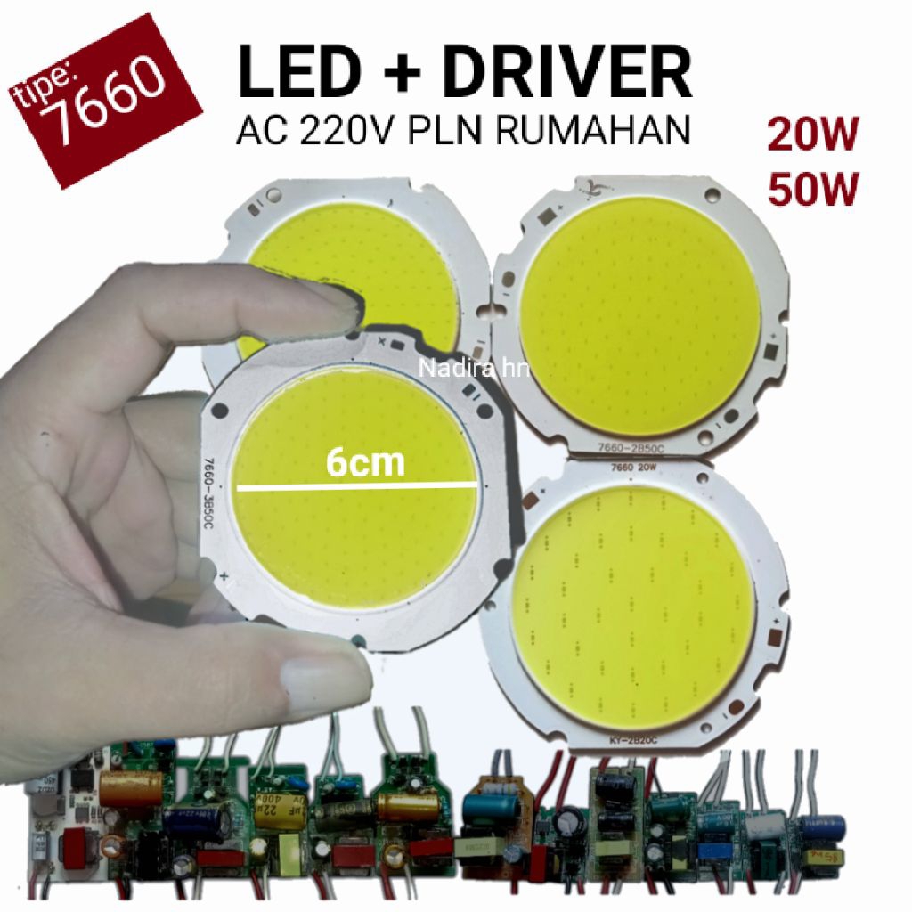 Jual 1-2pcs LED +DRIVER 220V ac/PLN/Listrik Rumah, 7660 hpl chip cob ...