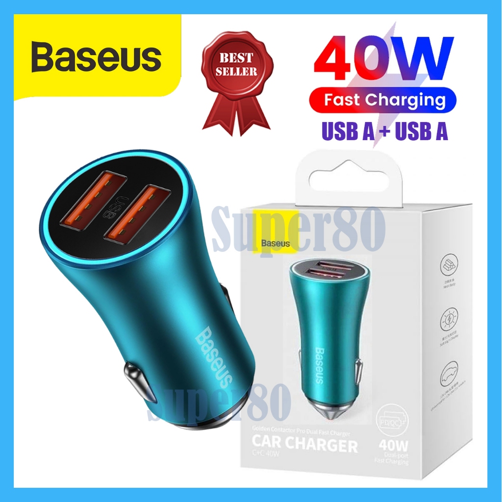 Jual Baseus Car Charger 40W Dual Type USB PD 20W+20W Fast Charging ...