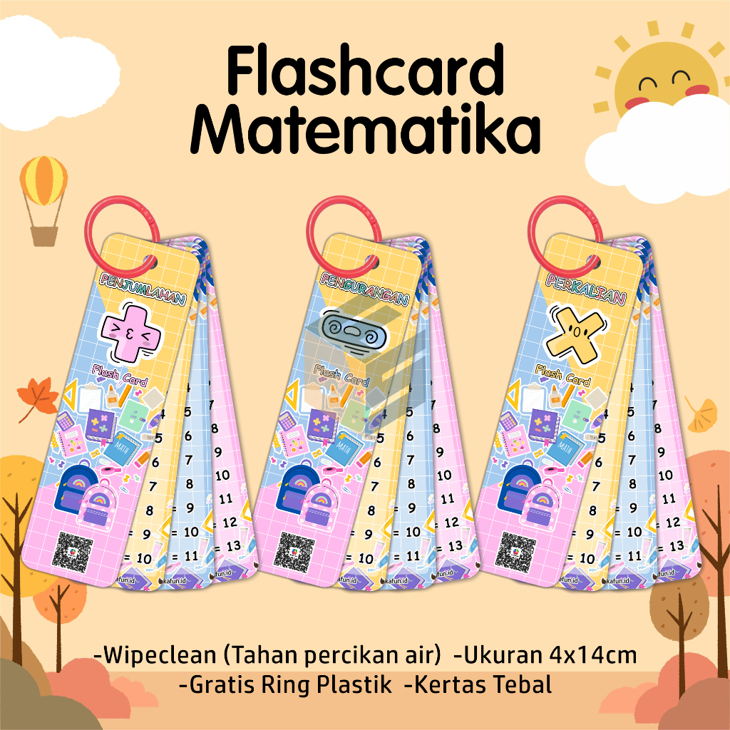 Jual Flashcard Azkafun - Flash card matematika penjumlahan, pengurangan ...