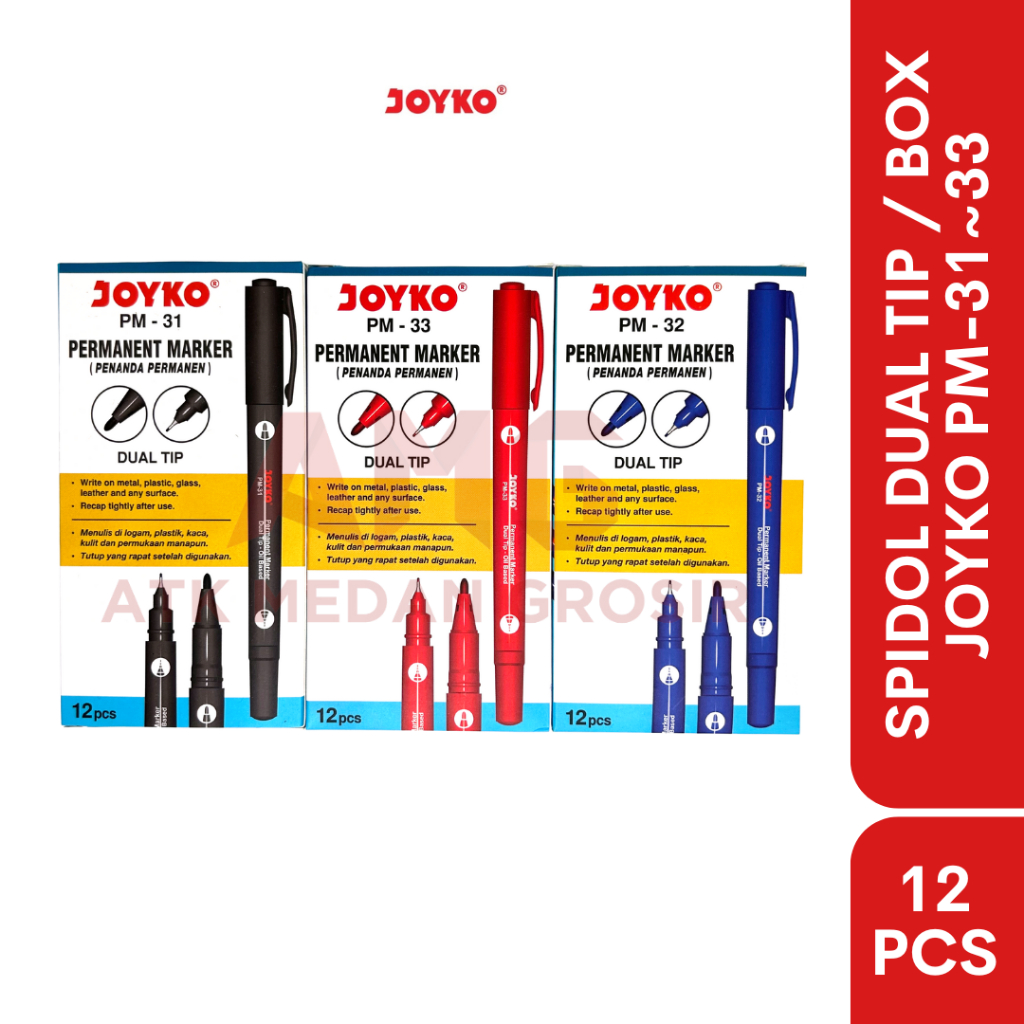 Jual SPIDOL DUAL TIP JOYKO PM-31~33 | SPIDOL DUA KEPALA JOYKO PER BOX ISI 12 PCS | Shopee Indonesia