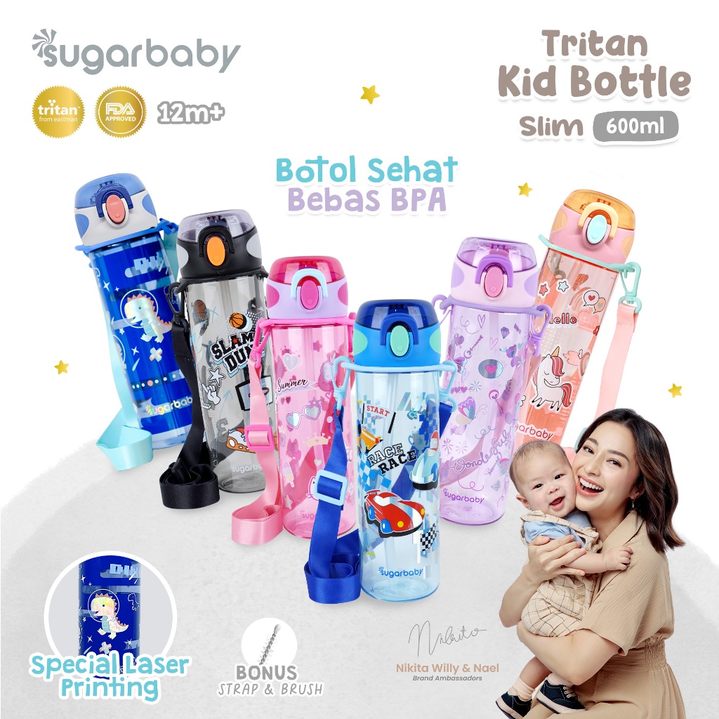 Jual Sugarbaby Tritan Kid Bottle Slim 600 ml botol minum anak BPA free Aman/Sedotan awet/Premium ...