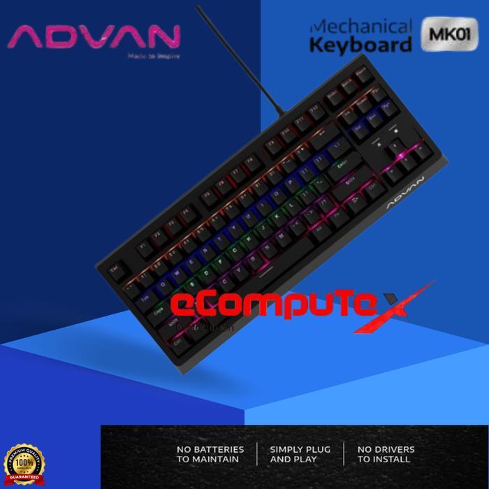 Jual Advan Mechanical Keyboard MK01 Gaming Backlit 87 Keys USB Wired ...