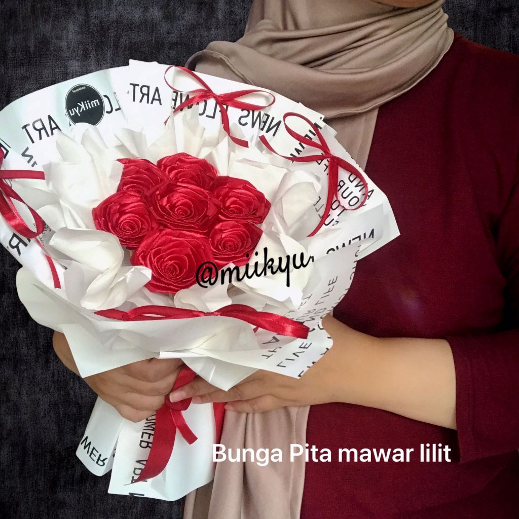 Jual BUKET BUNGA PITA SATIN TANPA GLITTER/ NON GLITTER |ROUND ROSE ...