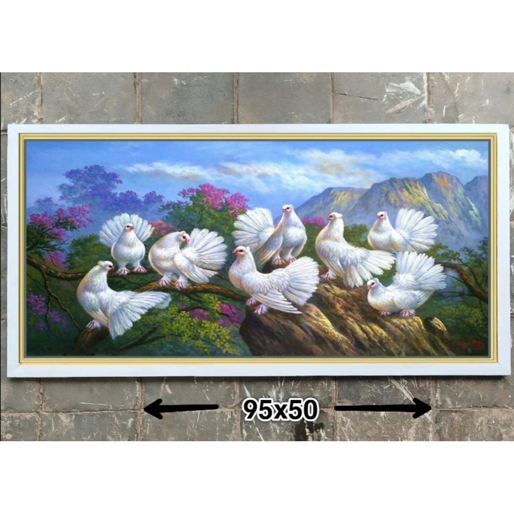 Jual hiasan dinding lukisan cetak burung merpati putih landscape plus ...