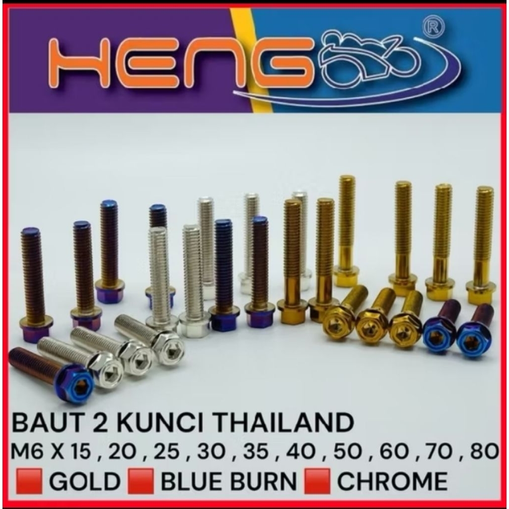 Jual BAUT PROBOLT 2 KUNCI UKURAN M6× DRAT 10 HENG CHROME THAILAND BLUE BURN GOLD HARGA SATUAN 1 ...