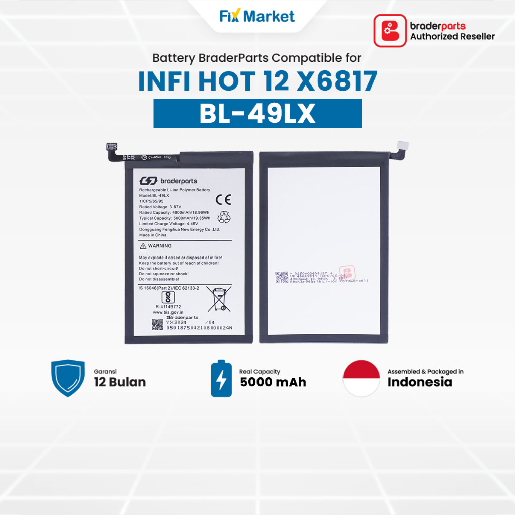 Jual BraderParts Baterai | Battery BL-49LX untuk Infi Hot 12 X6817 ...