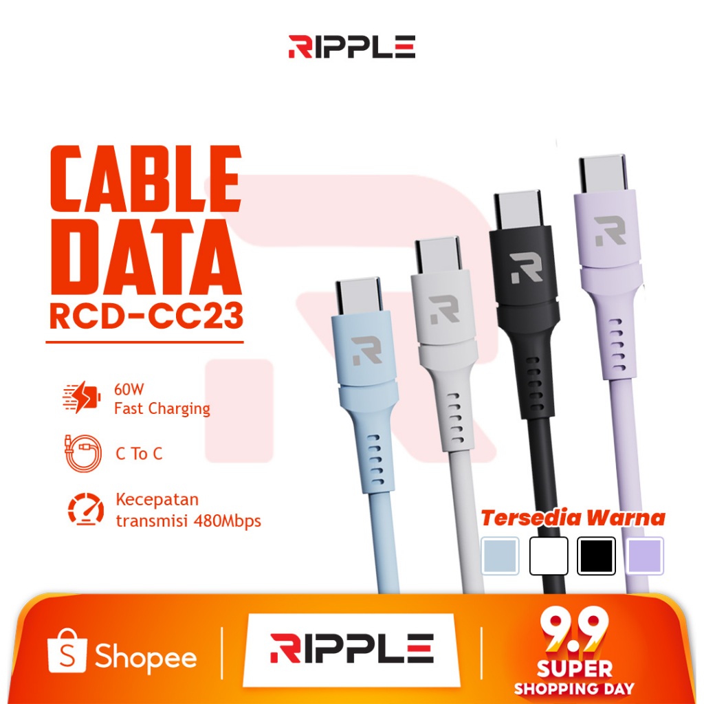 Jual Ripple 60W kabel data Fast Charging Type-C to C Colorful fast ...