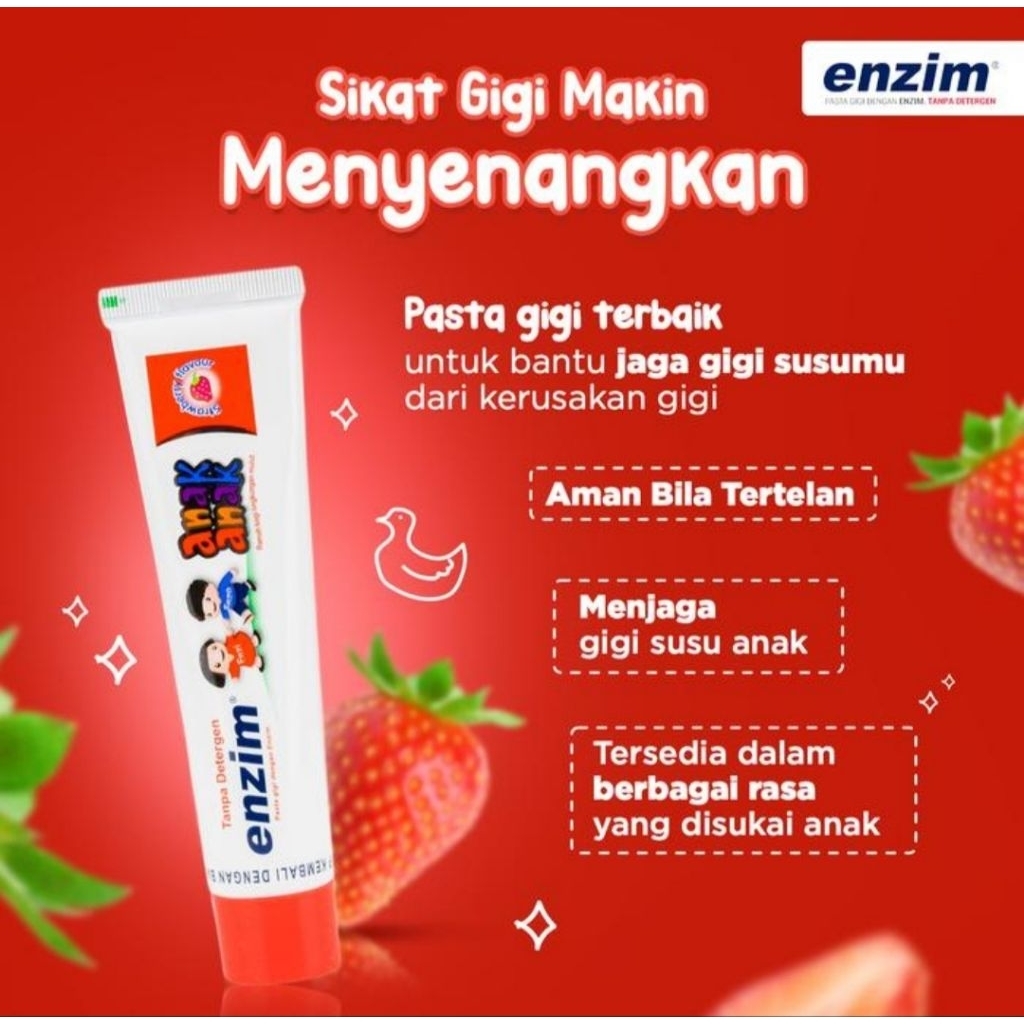 Jual ENZIM PASTA GIGI ANAK STAWBERRY 42GR ISI 3 PCS | Shopee Indonesia