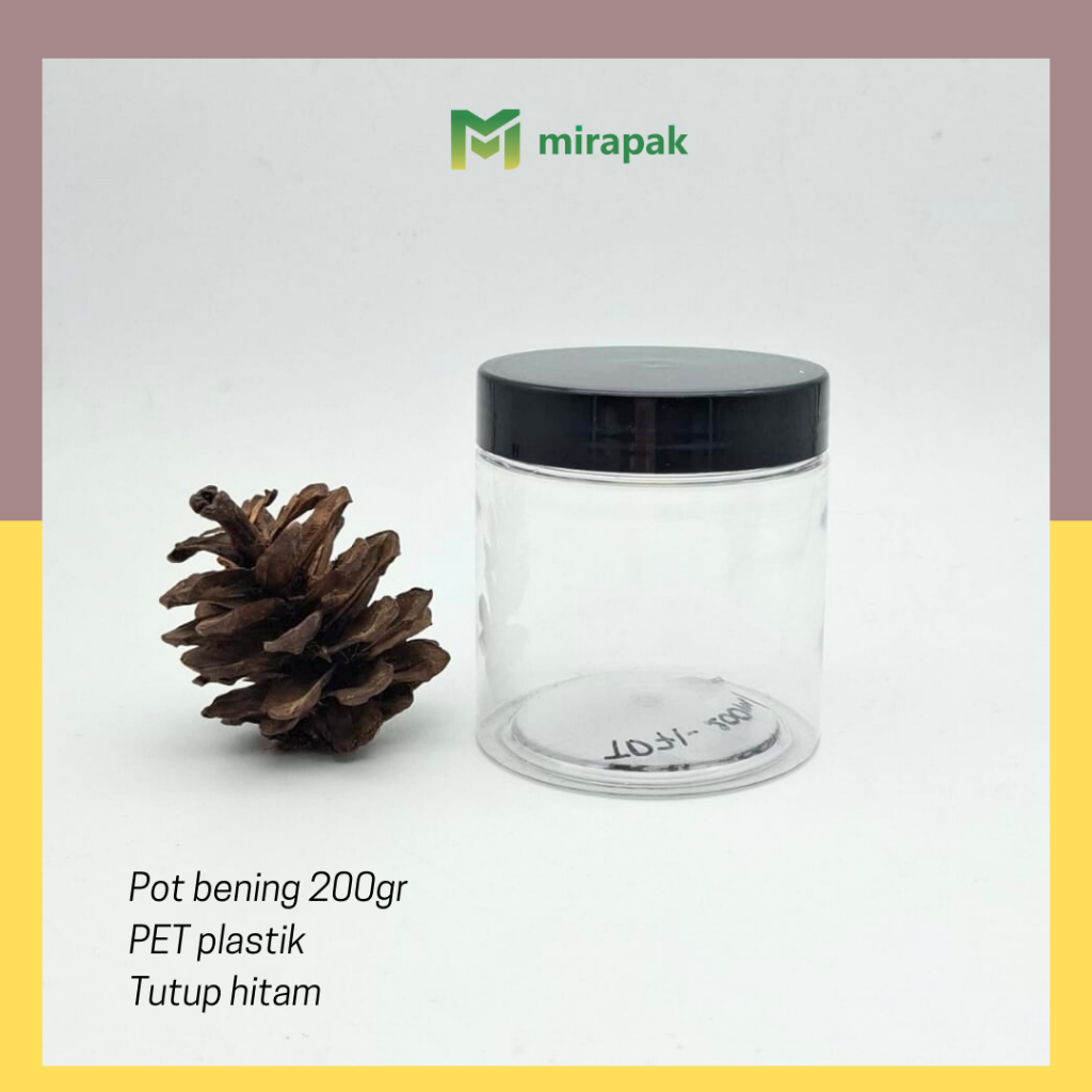 Jual JAR PLASTIK 200GR BULAT BENING CLEAR PET - TUTUP HITAM - LENGKAP ...