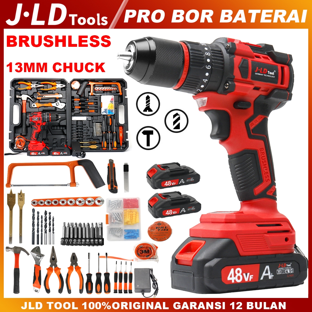 Jual JLD Brushless Bor listrik baterai 13MM Mesin bor Impact 48VF Bor ...