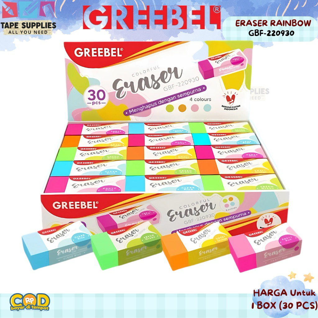 Jual (HARGA 30 PCS) Ukuan Sedang GREEBEL Eraser Rainbow GBF-220930 ...