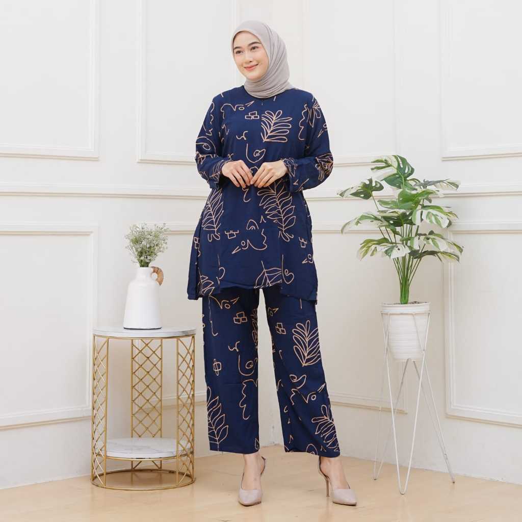 Jual One Set Setelan Tunik LD 115 Motif Batik Semprot Bahan Rayon ...