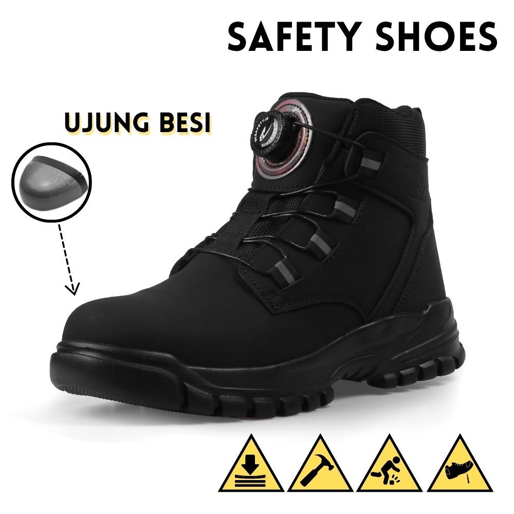 Jual Sepatu Safety Ujung Besi Tali Putar 6 Inch hitam pekat Outdoor ...