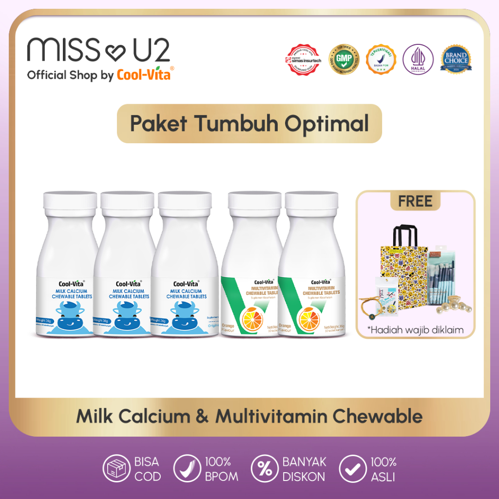 Jual COOLVITA ORIGINAL PAKET TUMBUH OPTIMAL Tablet Kunyah 3 Botol Milk ...