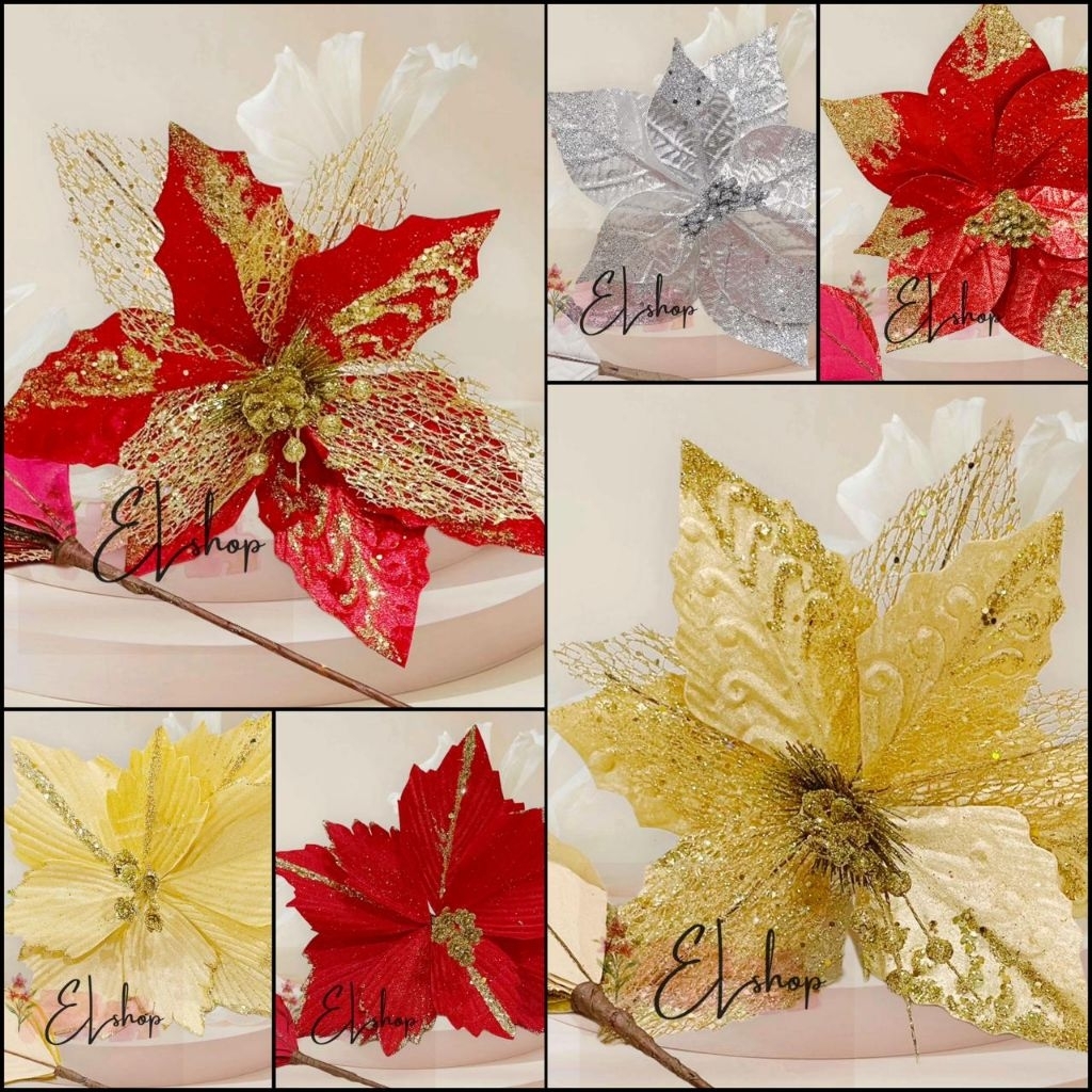 Jual BUNGA NATAL PREMIUM MEWAH HIASAN BUNGA NAT POINSETTIA BOUQUET ...