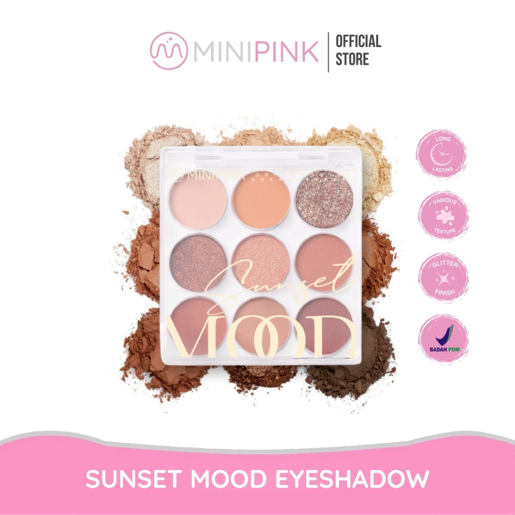 Jual MINIPINK Sunset Mood Eyeshadow Palette Matte & Glitter Pigmented 9 ...