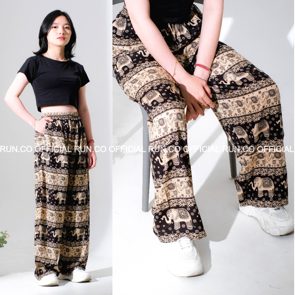 Jual RUN.CO Celana Kulot Motif Gajah Celana Mihu Mihu Celana Wanita Rayon Premium Kekinian ...