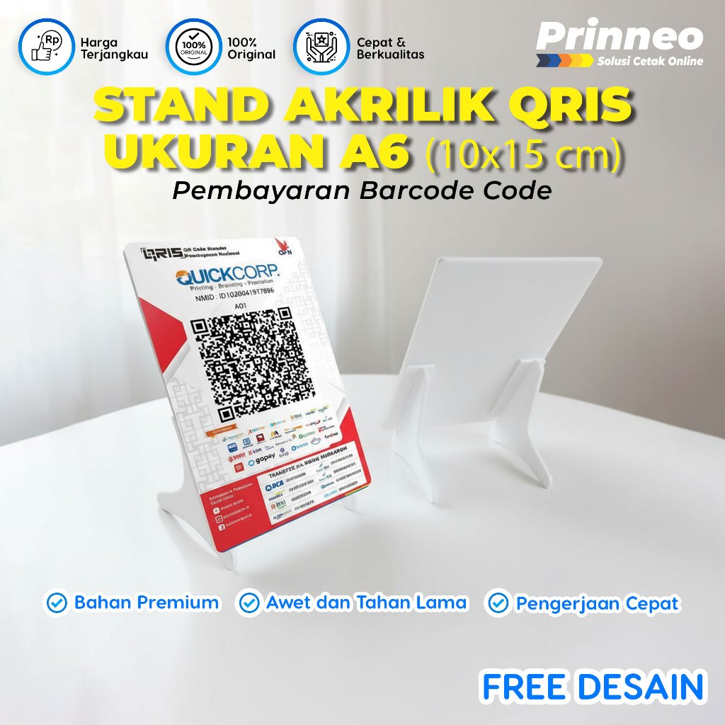 Jual Cetak Display QR Code Pembayaran Akrilik A6 Custom | QRIS Stand ...