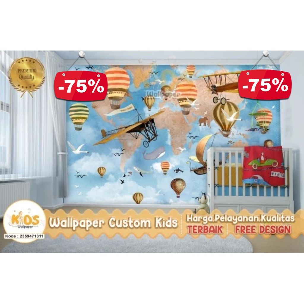 Jual Wallpaper Dinding Custom 3D Tema Maps World Kids | Animasi Hewan ...