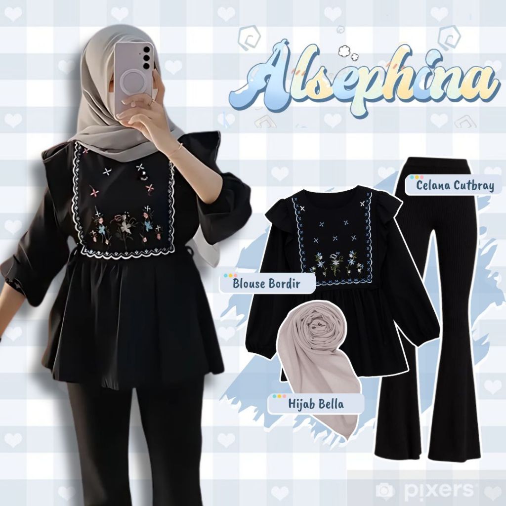 Jual One Set Nadin 3in1 (Blouse Nadin, Celana Cutbray, Hijab Bella ...