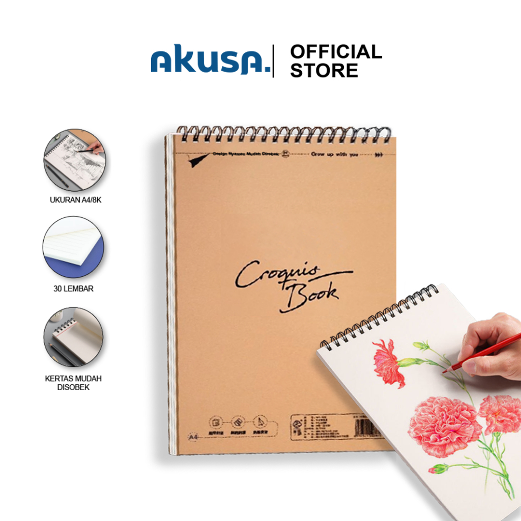 Jual AKUSA Sketchbook Ukuran A4/8K Buku Gambar Sketsa Spiral Tidak ...