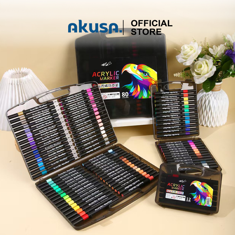 Jual AKUSA Marker Acrylic Brush 24/36/48/60/80 Warna Spidol Akrilik DIY ...
