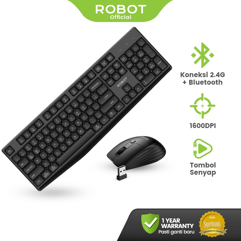 Jual ROBOT Keyboard Mouse Wireless Bluetooth - Dual Mode, 1600 DPI ...