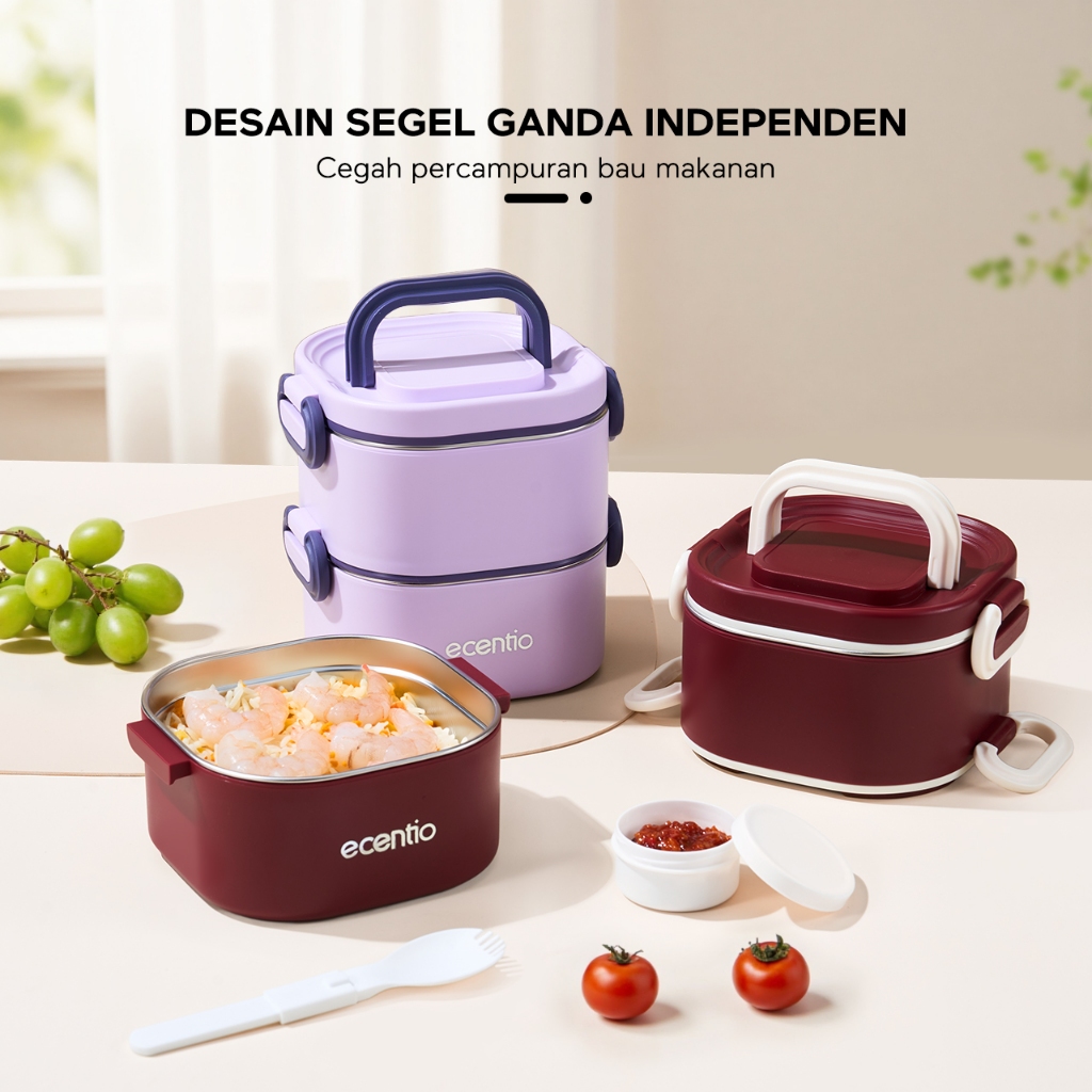 Jual ecentio Rantang Susun Lunch Box Stainless Double layer 650ml+650ml ...