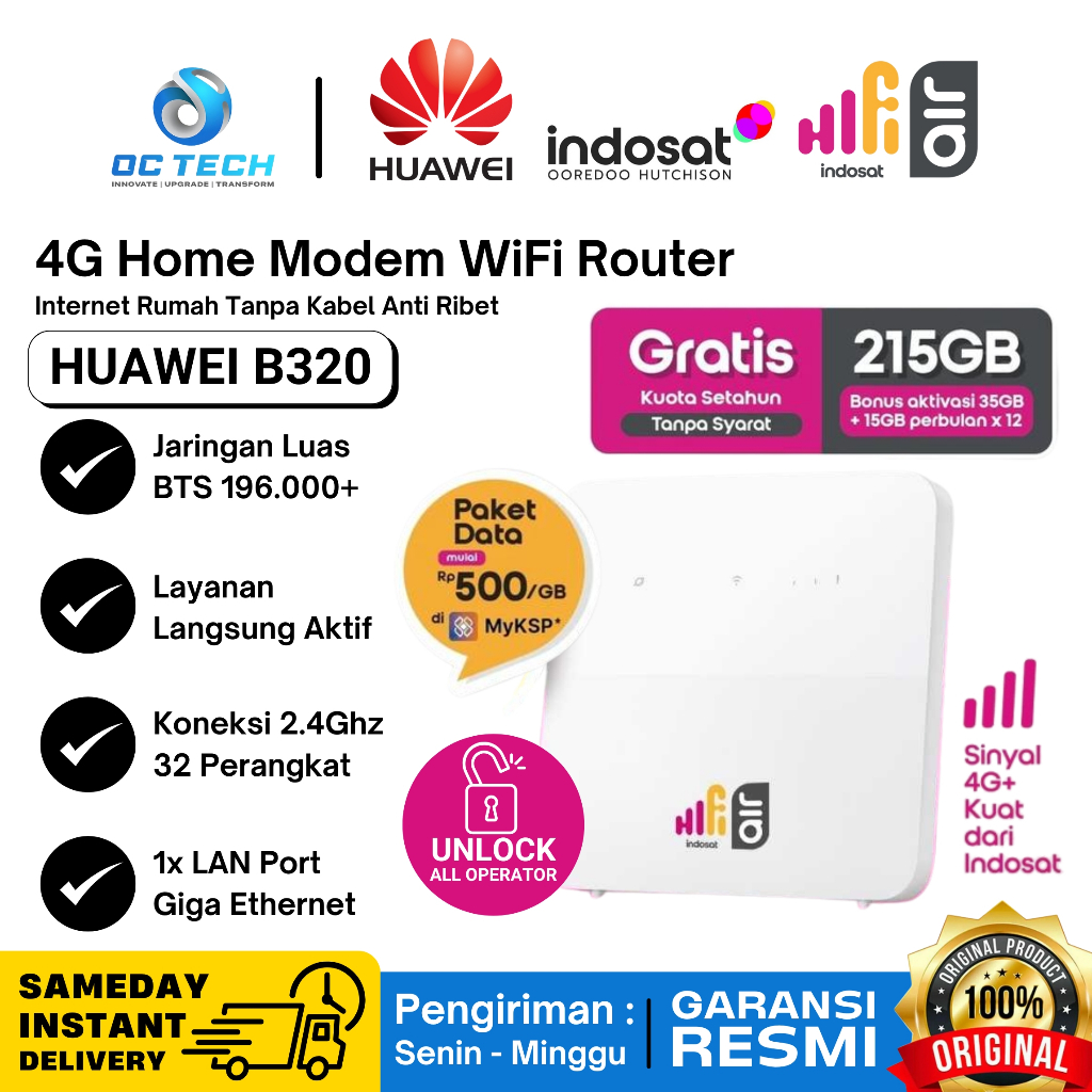 Jual Modem Router Wifi Indosat Hifi Air Huawei B320 High Speed 4G+ Free ...
