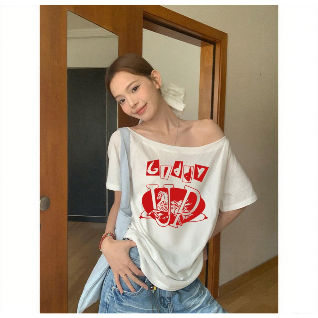 Jual Soso T-shirt bahu miring Kaos Wanita Oversize Cherry bow small ...