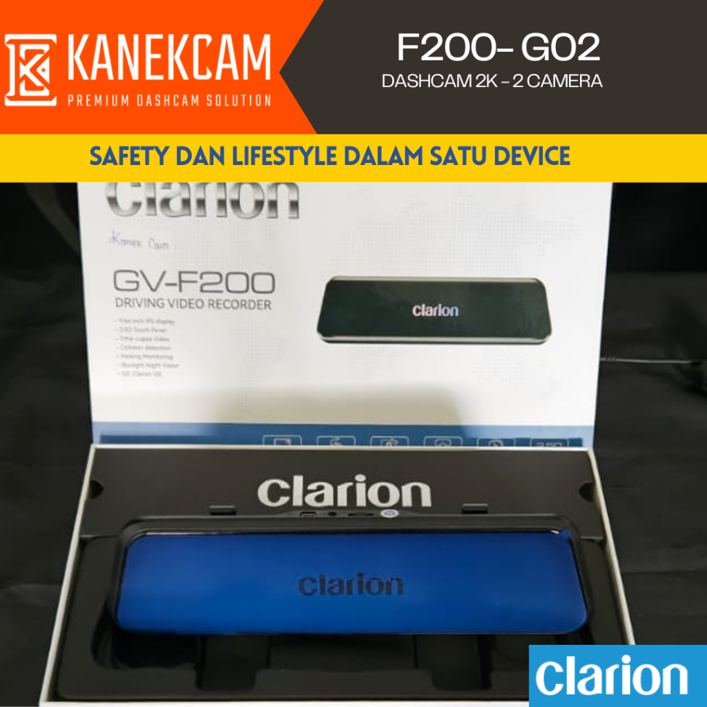Jual Dashcam Clarion F-200 G02 2K Kamera CCTV Mobil Mirror Dashcam 2 ...