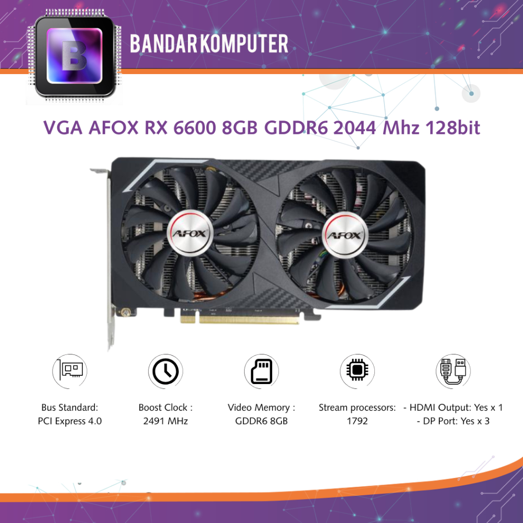Jual VGA AFOX RX 6600 8GB GDDR6 2044 Mhz 128bit | Shopee Indonesia