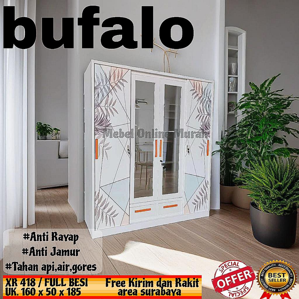 Jual (BUFALO)Lemari baju besi sliding 4pintu / Lemari pakaian besi ...