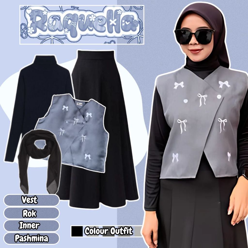 Jual One Set Look Casual (Vest Pita Abu,Rok,Hijab,Manset Hitam) Ootd ...