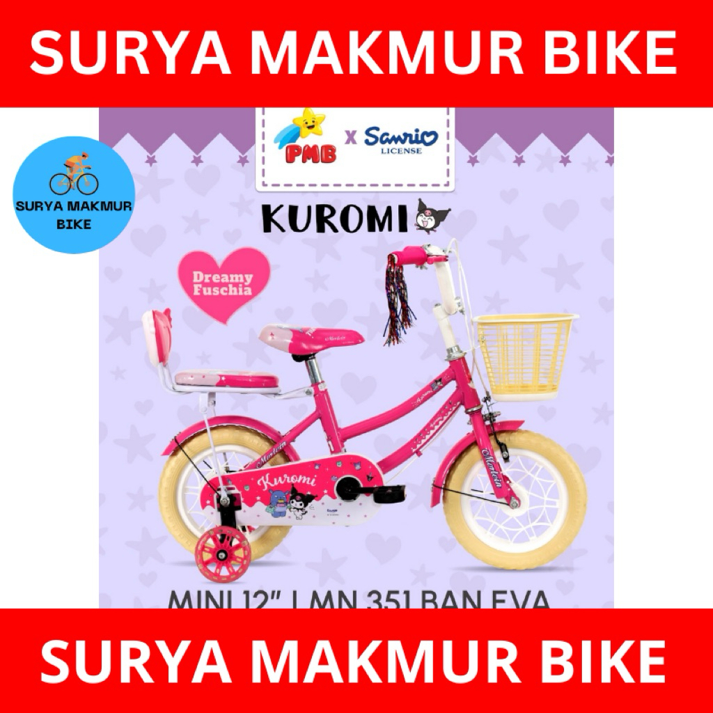 Jual Sepeda anak 12 Inch PMB 351 ban Eva Sanrio Kuromi | Shopee Indonesia