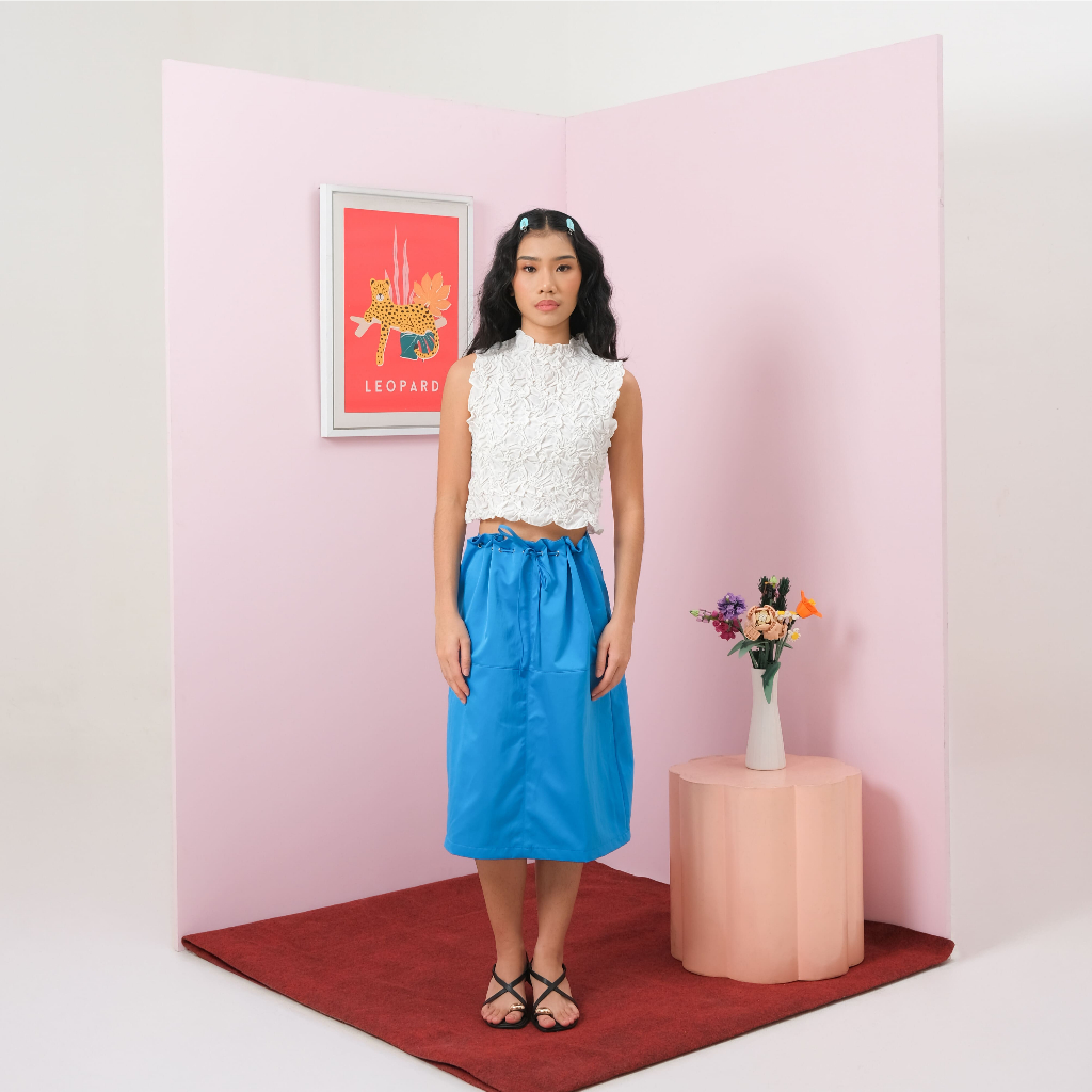 Jual House of KYNY - Sola Drawstring Midi Skirt Blue | Rok Midi A-Line ...