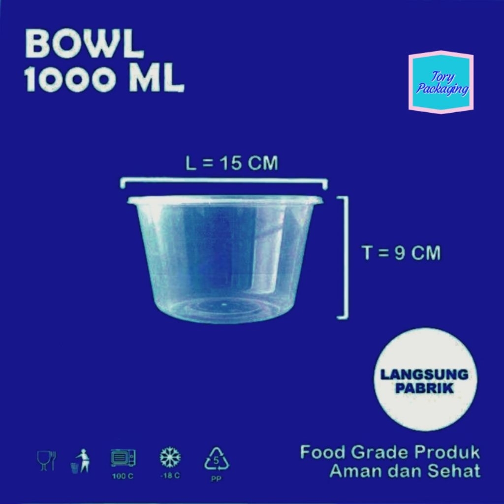 Jual PER DUS Thinwall Bowl Bulat 1000 ML LIBRA Tempat Makanan +Tutup ...