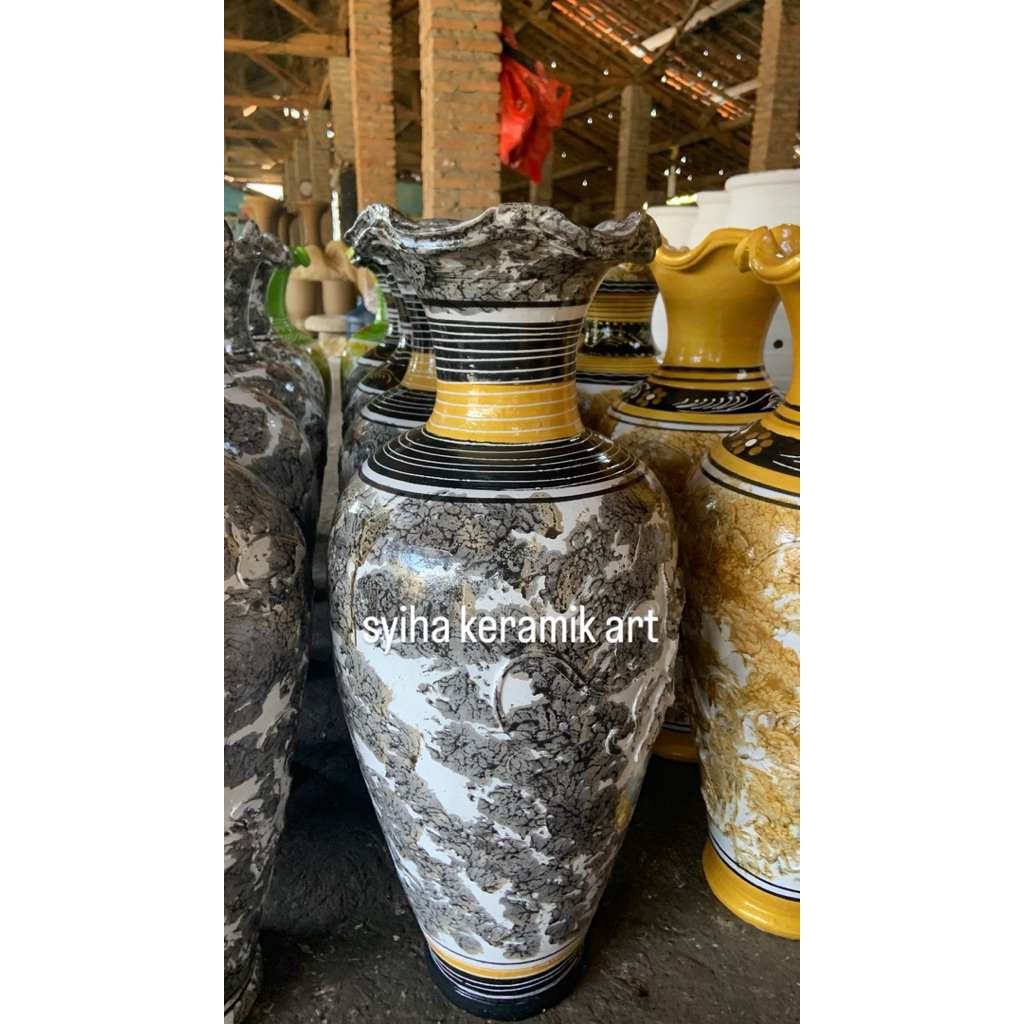 Jual guci keramik pojokan motif marmer, guci hias, T55cm dan 75cm ...