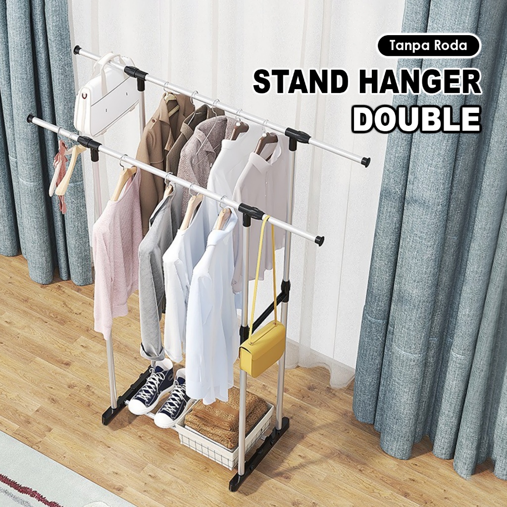 Jual Stand Hanger Baju Double Tanpa Roda Rak Gantungan Pakaian Bahan ...