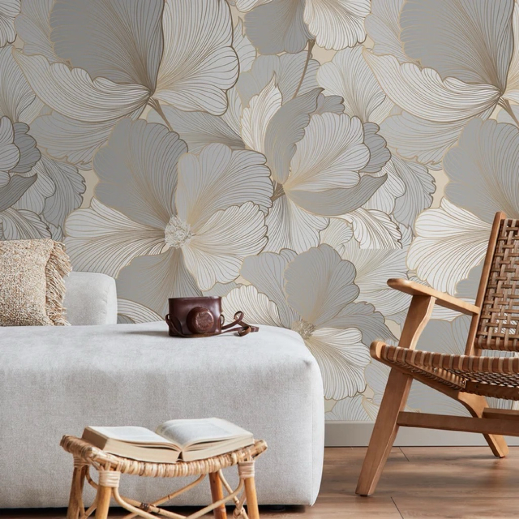 Jual WALLPAPER STICKER WALLPAPER DINDING BUNGA MAWAR ABU DEKORASI ...