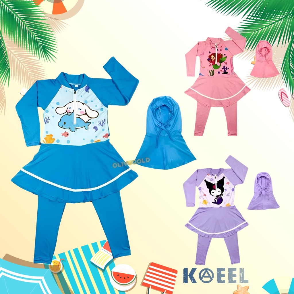 Jual Kaeel Baju Renang Lengan Panjang Free Hijab Anak Perempuan Premium ...