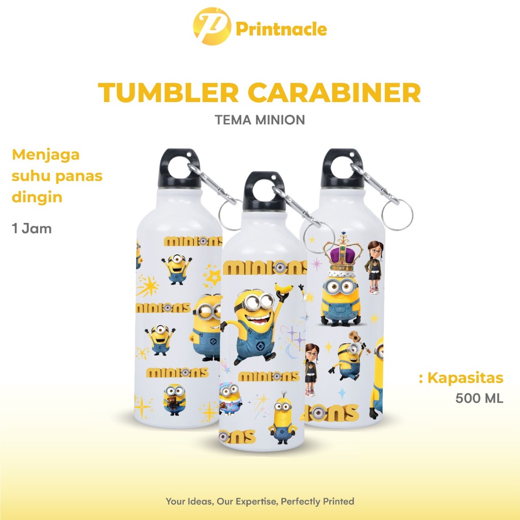 Jual MINION Botol Minum Sport 500ml Stainless Steel Carabiner Cetak UV ...