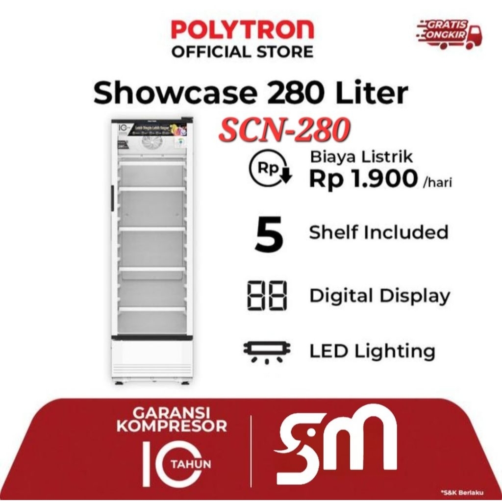 Jual Showcase Polytron SCN-280 Display Cooler 280 Liter SCN280 5 rak ...