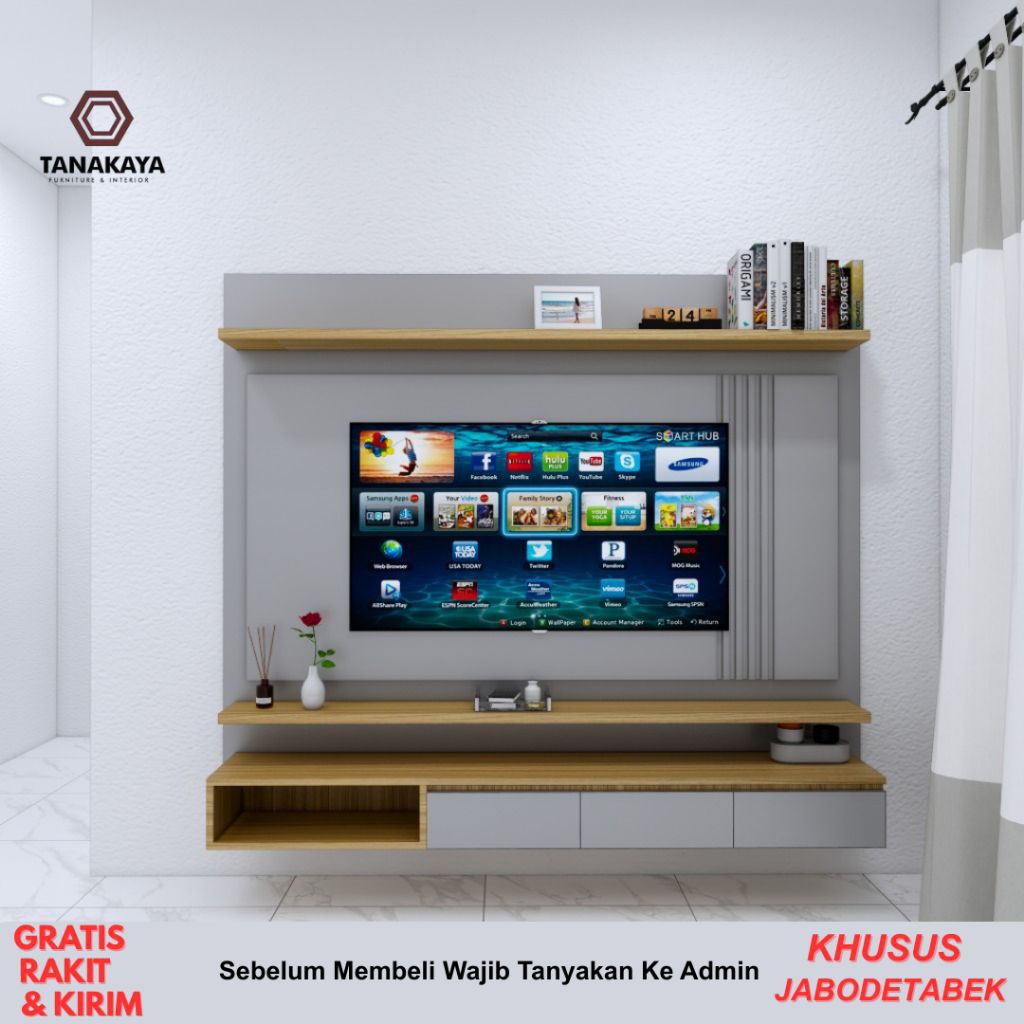 Jual BACKDROP TV DINDING RUANG TAMU - MINIMALIS MODERN FINISHING HPL ...