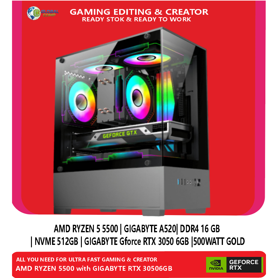 Jual PC Gaming AMD Ryzen 5 5500 | RTX 3050 6GB | RAM 16GB | SSD NVMe ...