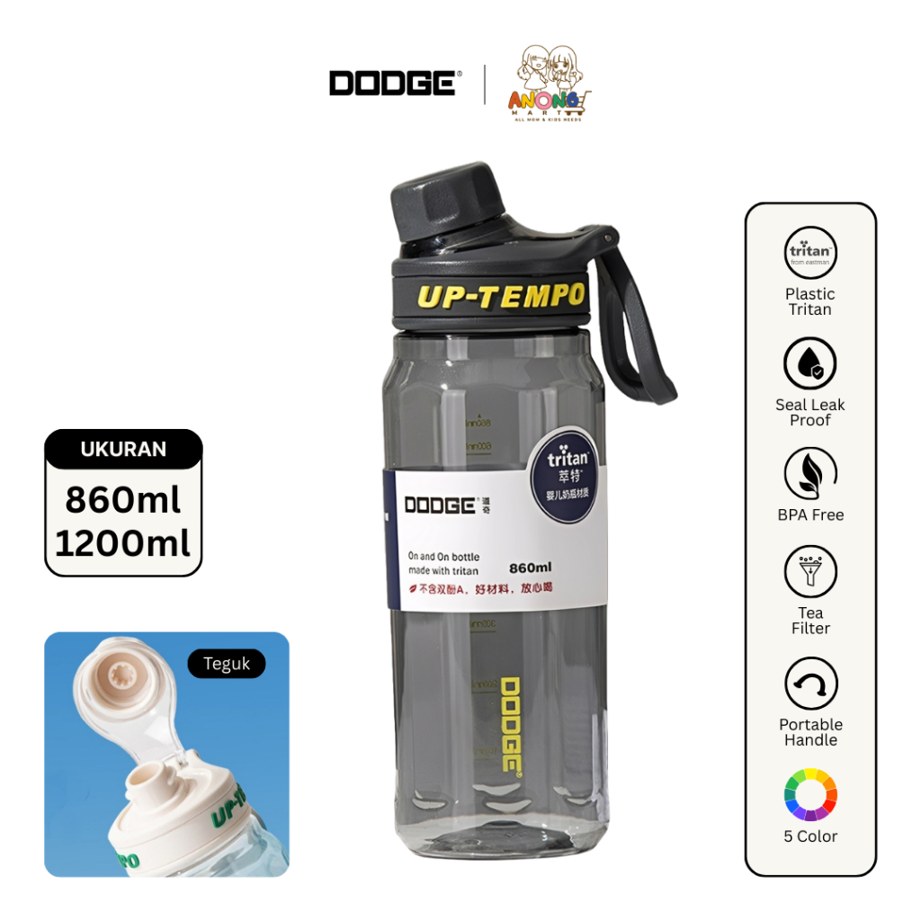 Jual DODGE Botol Minum Teguk Plastik TRITAN Transparant 860ml & 1.2L ...