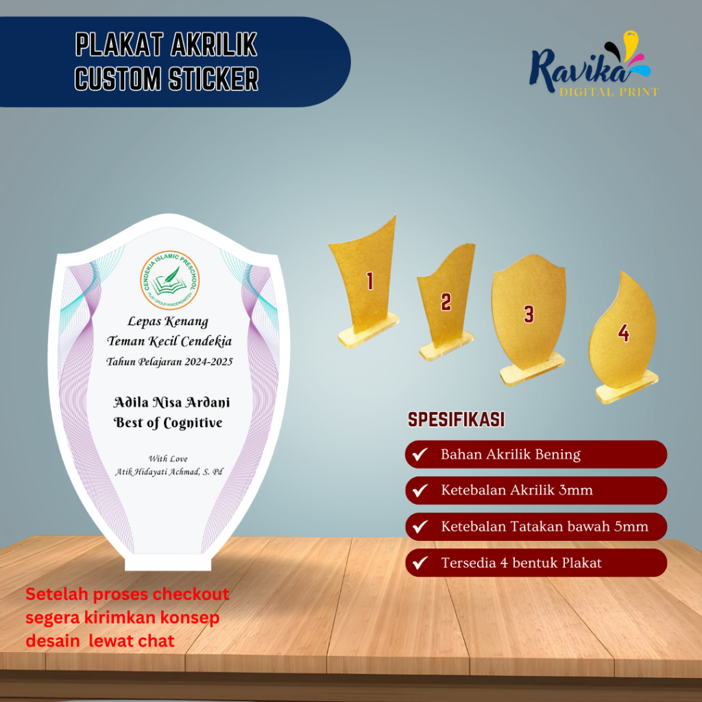 Jual Plakat Akrilik Custom Desain Bebas Hadiah Lomba Trofi Kejuaraan ...